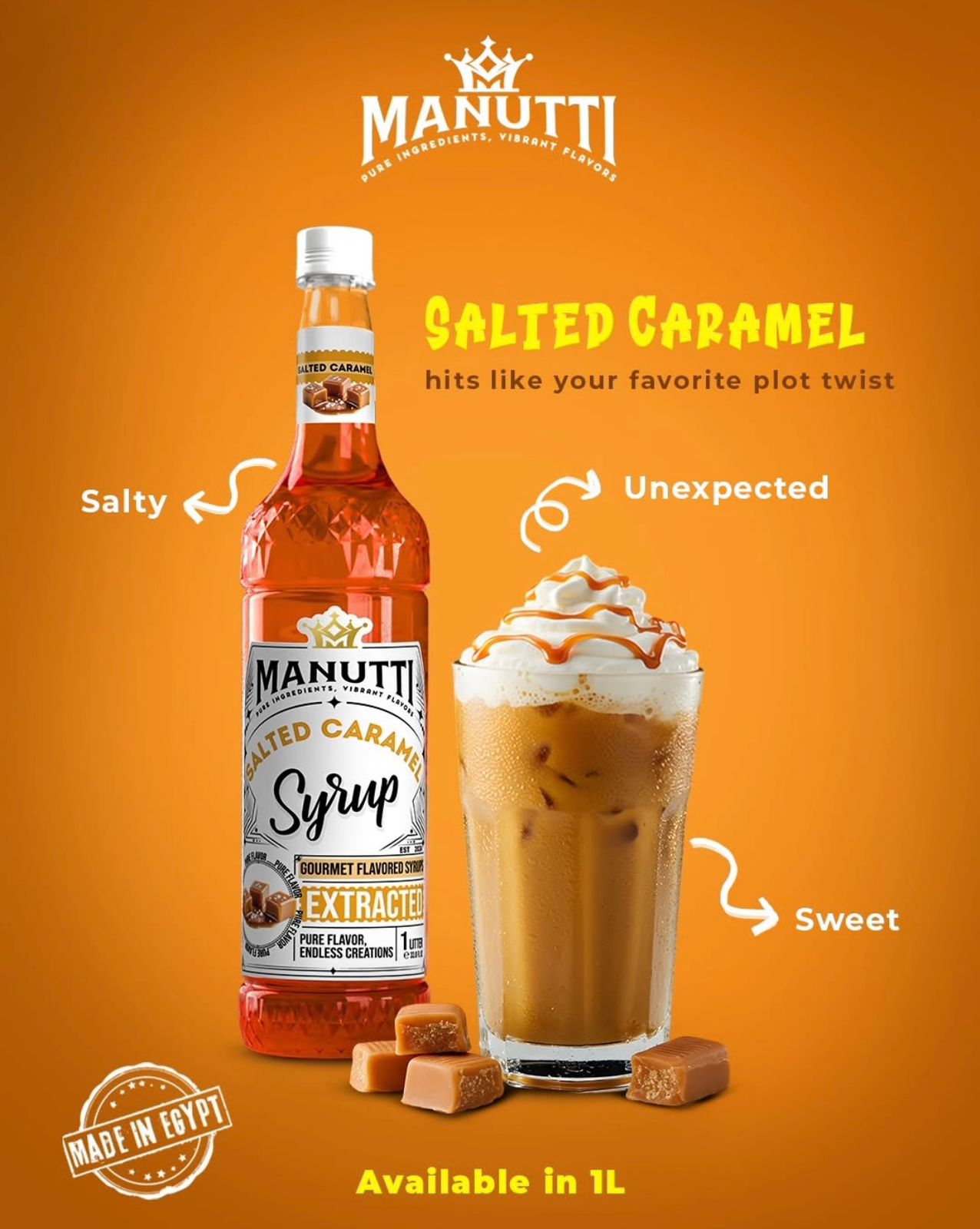 Manutti Salted Caramel Syrup - 1 L | Manutti – The Coffee Hub